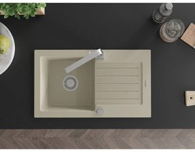Mexen Pablo, granitový dřez 752x436x161 mm, 1-komorový a chromová baterie Rita, béžová, 6510-69-670300-00