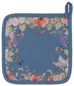 Modrá bavlněná chňapka / podložka pod hrnec s květinovým motivem Floral Fiesta – 20x20 cm