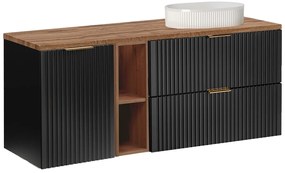 Závěsná skříňka pod umyvadlo Casad s deskou a umyvadlem 140 cm černá/dub wotan