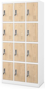 Skříňka pro zaměstnance s 12 uzamykatelnými boxy, bílá / dub sonoma, 900x1850x400 mm: MARCIN Eco Design
