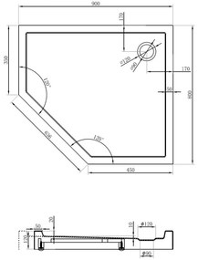 Mexen Flow+, pětiúhelníková sprchová vanička, pravá, 90 x 80 cm, bílá lesklá, 46P108090RH