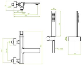 Laveo Tores, vanová baterie s ruční bodovou sprchovou soupravou, zlatá matná, LAV-BVT_G11D