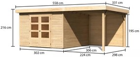 Dřevěný zahradní domek ASKOLA 6 s přístavkem 240 Lanitplast Přírodní dřevo