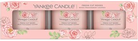 Yankee Candle – sada votivní svíčky ve skle Fresh Cut Roses (Čerstvě nařezané růže), 3 x 37 g