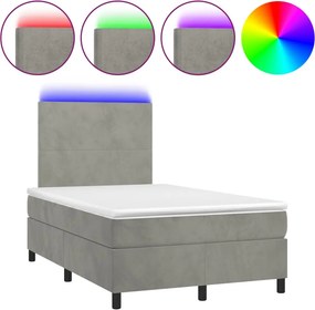 Box spring postel s matrací a LED světle šedá 120x190 cm samet 3270299