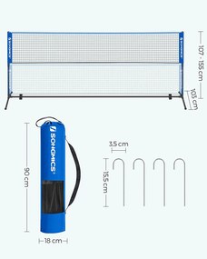 Badmintonová síť s přenosným stojanem, nastavitelná výška 5 x 1,5 m, modrá