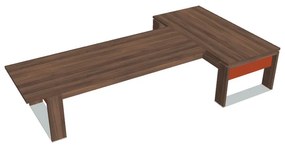Stůl Verno+ S 200 x 370 cm s jednacím prvkem, ořech / oranžová