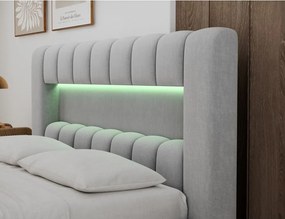 Světle šedá čalouněná dvoulůžková postel s úložným prostorem s roštem 140x200 cm Lamica – ELTAP
