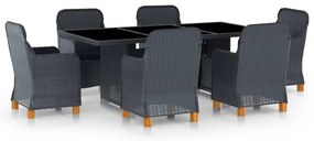 7dílný zahradní jídelní set s poduškami polyratan tmavě šedý 3060163