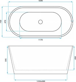 Volně stojící akrylátová vana REA ROMA 170x75 cm bílý, sifon Click-Clack - černý