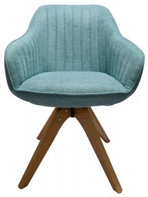 Modrá čalouněná otočná židle s dubovýma nohama Tereza