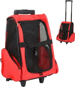 PawHut Pet Carrier Kart 2 v 1 Batoh 42x25x55 cm pro domácí mazlíčky Psy Kočky Červená | Aosom
