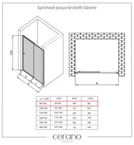 CERANO - Sprchový kout Varone L/P - černá matná, transparentní sklo - 90x70 cm - posuvný