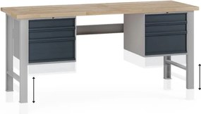 Výškově nastavitelný dílenský stůl G7, buková spárovka, 2000 x 800 x 840-1040 mm, 2x kontejner, 6 zásuvek, grafit