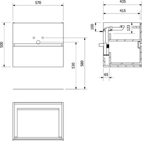 Sapho Odetta koupelnová skříňka pod umyvadlo 57 x 50 x 43,5cm antracit DT060-3434