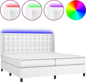Box spring postel s matrací a LED bílá 200x200 cm umělá kůže 3139404