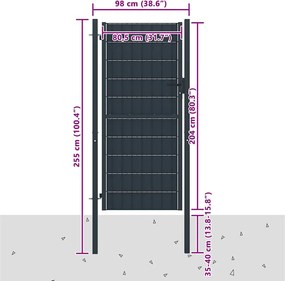Plotová branka PVC a ocel 100 x 204 cm antracitová 145236