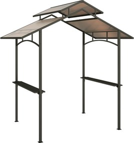Outsunny Altánek na gril s ohnivzdornou střechou, BBQ altánek se 2 policemi, 2,5 x 1,5 m, ocelový, PC, Černá + Hnědá