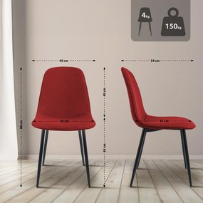 Sada 4 ks jídelních židlí Maryam látka - červená