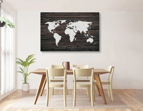 Obraz mapa světa na dřevě - 120x80