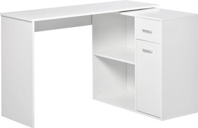 HOMCOM Rohový stůl pro studium a kancelář s 2 šuplíky a 2 policemi, moderní dřevěný stůl, 117x82x74 cm, bílý | Aosom