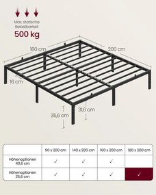 Kovová manželská postel 180 cm RMB030BD01