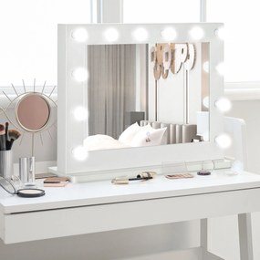 HOMCOM Hollywoodské zrcadlo s osvětlením, kosmetické zrcadlo s dotykovým spínačem, kosmetické zrcadlo s 12 stmívatelnými LED světly, 80 x 60 cm, kosm…