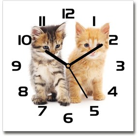 Wallmuralia Skleněné hodiny čtverec Hnědá a červená kočka 30x30 cm