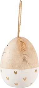 Bílo-hnědá dřevěná dekorativní figurka vejce králík - Ø 6*14 cm