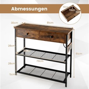 Costway Stolní nabíjecí stanice Entryway se 2 zásuvkami a 2 kovovými mřížkovými