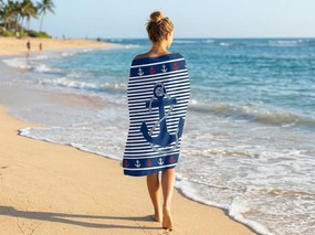 Rychleschnoucí plážová osuška MARITIMO modro-bílá 70 x 140 cm, 100% mikrovlákno