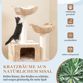 Costway Cattail cat tree se sisalovými sloupky a sedadlem a domečkem pro kočky