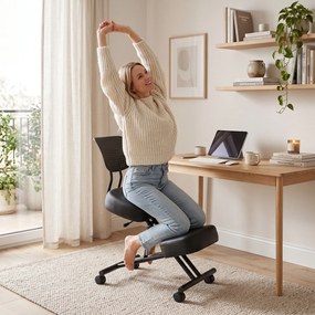 HOMCOM ergonomická klekačka s opěradlem a kolečky, černá