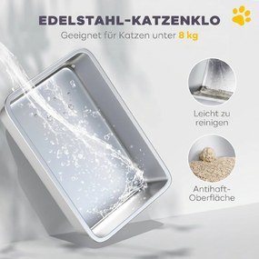 PawHut krytý kočičí záchod s nerezovou vanou — proti roznášení steliva, nepropustný, snadné čištění; pro velké kočky do 8 kg, 60,4 x 40,4 x 41,8 cm, …