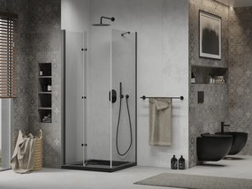 Mexen Lima, sprchový kout 90 (dveře) x 90 (stěna) cm, 6mm čiré sklo, černý profil + SLIM černá sprchová vanička 5cm s černým sifonem, 856-090-090-70-00-4070B