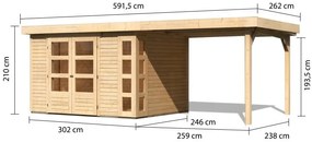 Dřevěný zahradní domek KERKO 5 s přístavkem 280 Lanitplast