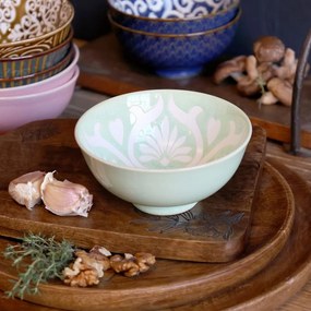 Zelená porcelánová miska s květy uvnitř Arés - Ø12*5,5 cm / 300ml