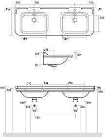 Kerasan WALDORF keramické retro dvojumyvadlo 150x55cm, bílá 4143K1