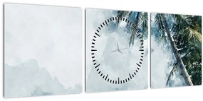 Obraz palmy nad mořem (s hodinami) (90x30 cm)