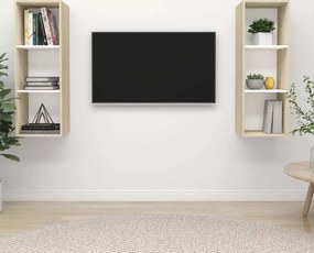 vidaXL Nástěnné TV skříňky 2 ks dřevotříska [3079859] Barva: bílá a dub sonoma
