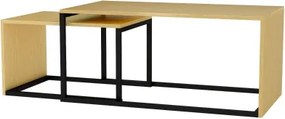 HOMCOM Sada 2 konferenčních stolků, odkládací stolek u sedací soupravy, MDF, kov, 90 x 48 x 42 cm / 59 x 42 x 36 cm, přírodní dřevo + černá