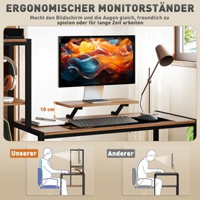 HOMCOM Stůl 150 x 48 cm Počítačový stůl s podstavcem na monitor, stojanem na CPU, policí na tiskárnu, 4 policemi, kovovým rámem pro domácí kancelář, …