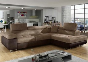 Rozkládací rohová sedačka TONY DELUXE 270×202 cm – více barevných variant levý roh béžová / hnědá