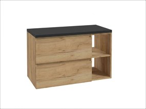 kielle Nefia - Skříňka včetně desky pod umyvadlo 90x54x45 cm, levá varianta, zlatý dub/matná černá 50027S94L1