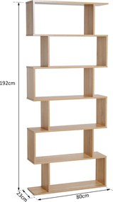 HOMCOM Knižní polička Zigzag v moderním designu 80Š x 23H x 192V cm, 6 úrovní, barva světlého dubu