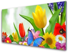 akrylový obraz Motýl Květiny Příroda 140x70 cm