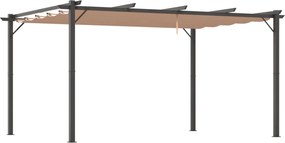 Outsunny Pergola s nastavitelnou plachtou 3 x 4 m, zahradní slunečník, hliníkový ochranný kryt na terasu, šedá+hnědá | Aosom