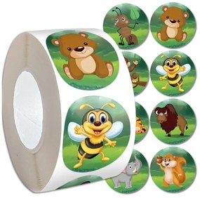Camerazar Barevné džungle zvířátka samolepky na roli 500 ks pro děti DIY dekorace