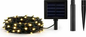LED venkovní solární světýlka na zahradu, 10 m, teple bílá, 100 diod, černý kabel, IP44, solární panel