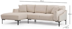 Designová rohová sedačka Pallavi 255 cm krémová - levá